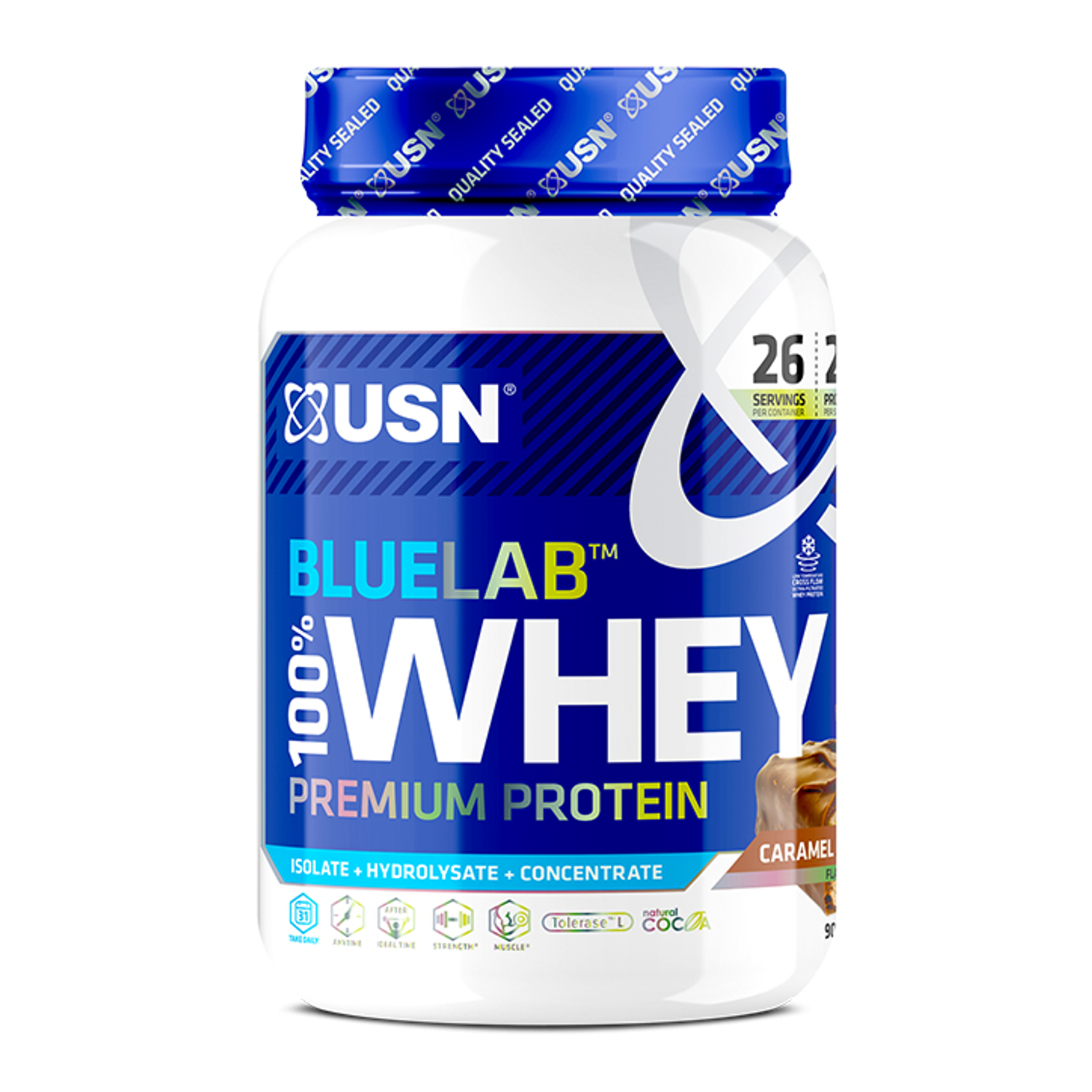 USN Blue Lab Whey Premium Protein Powder Chocolate Caramel 908g ...
