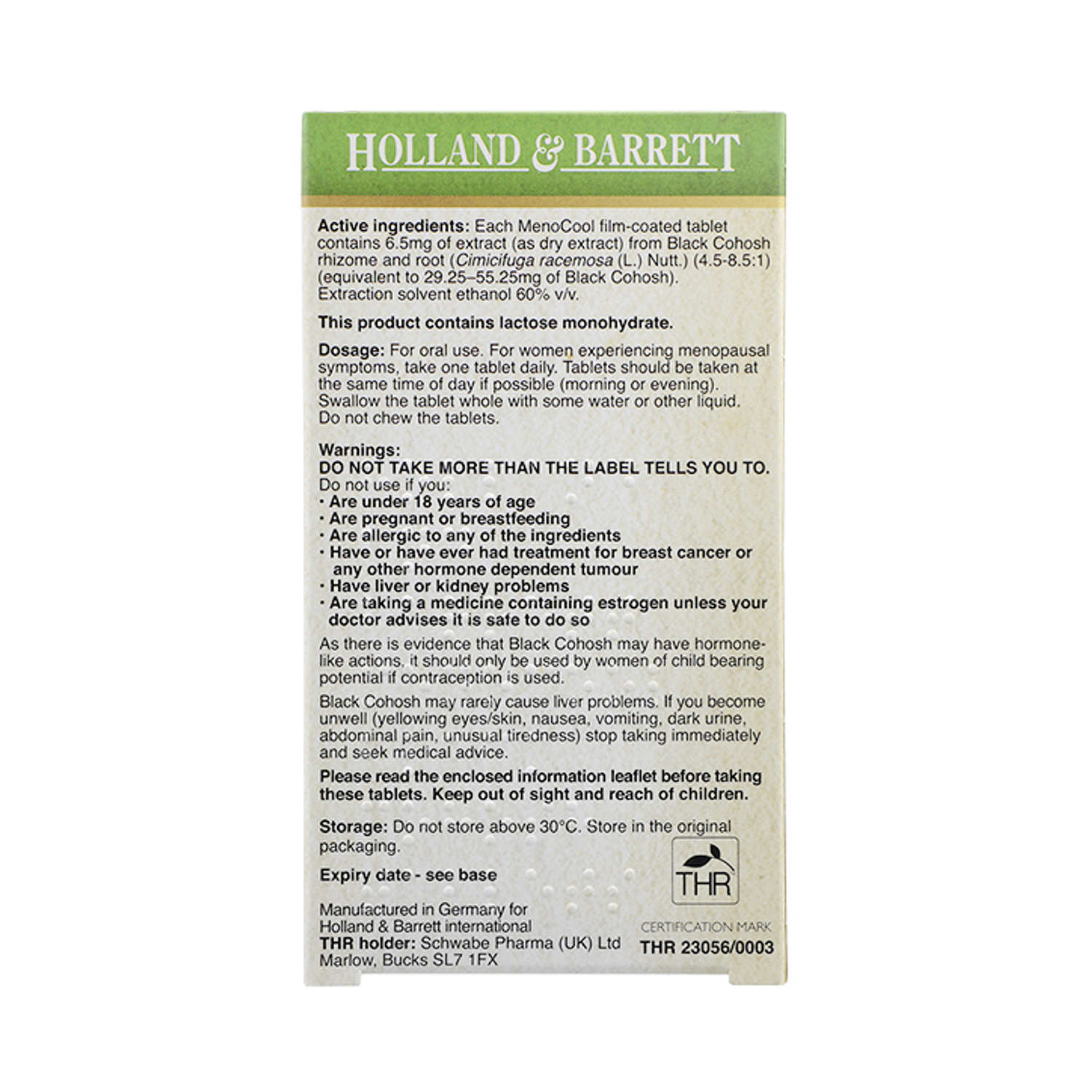 Holland & Barrett MenoCool Black Cohosh 60 Tablets