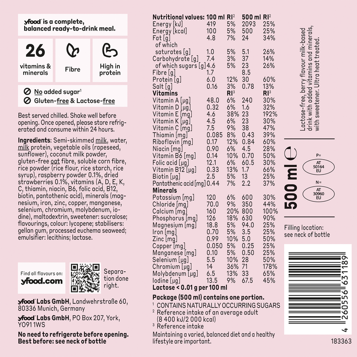 Yfood Ready to Drink Complete Meal Fresh Berry Drink 6x500ml | H&B