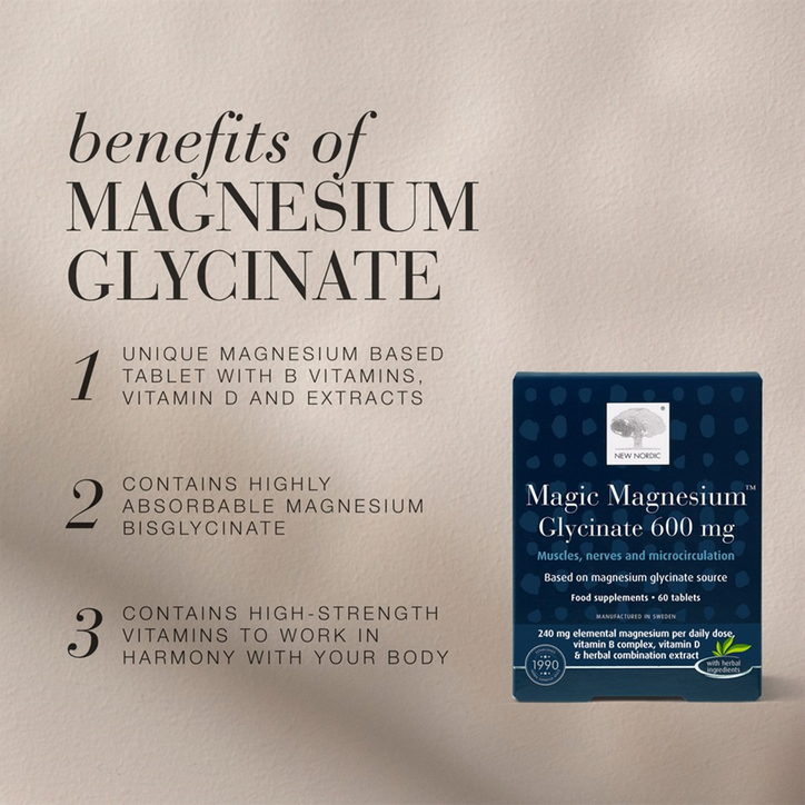 New Nordic Magic Magnesium Glycinate 600mg 60 Tablets | H&B
