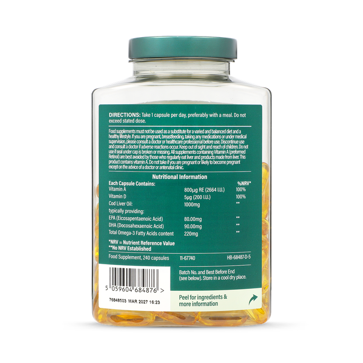 Pure Cod Liver Oil 1000mg 240 Capsules | H&B