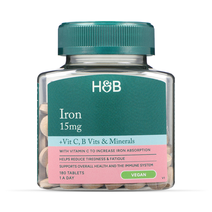 Holland & Barrett Iron + B Vits, Vit C & Minerals 15mg 180 Tablets | H&B