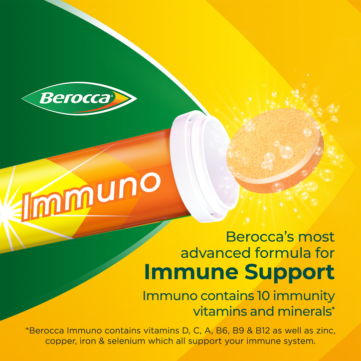 Berocca Immuno Effervescent Tablets Orange Flavour 30 Tablets | H&B
